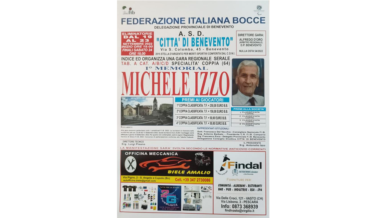 Comitati Federbocce - DAL 19 AL 24 SETTEMBRE IL "MEMORIAL IZZO" DELLA ...